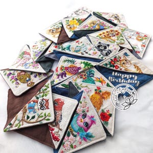 Hand Embroidered Corner Bookmark, Embroidered Animals and Flowers ...