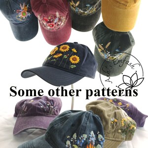 Hand Embroidery Flower and Bee Hat, Purple Denim Cap, Floral Hat ...
