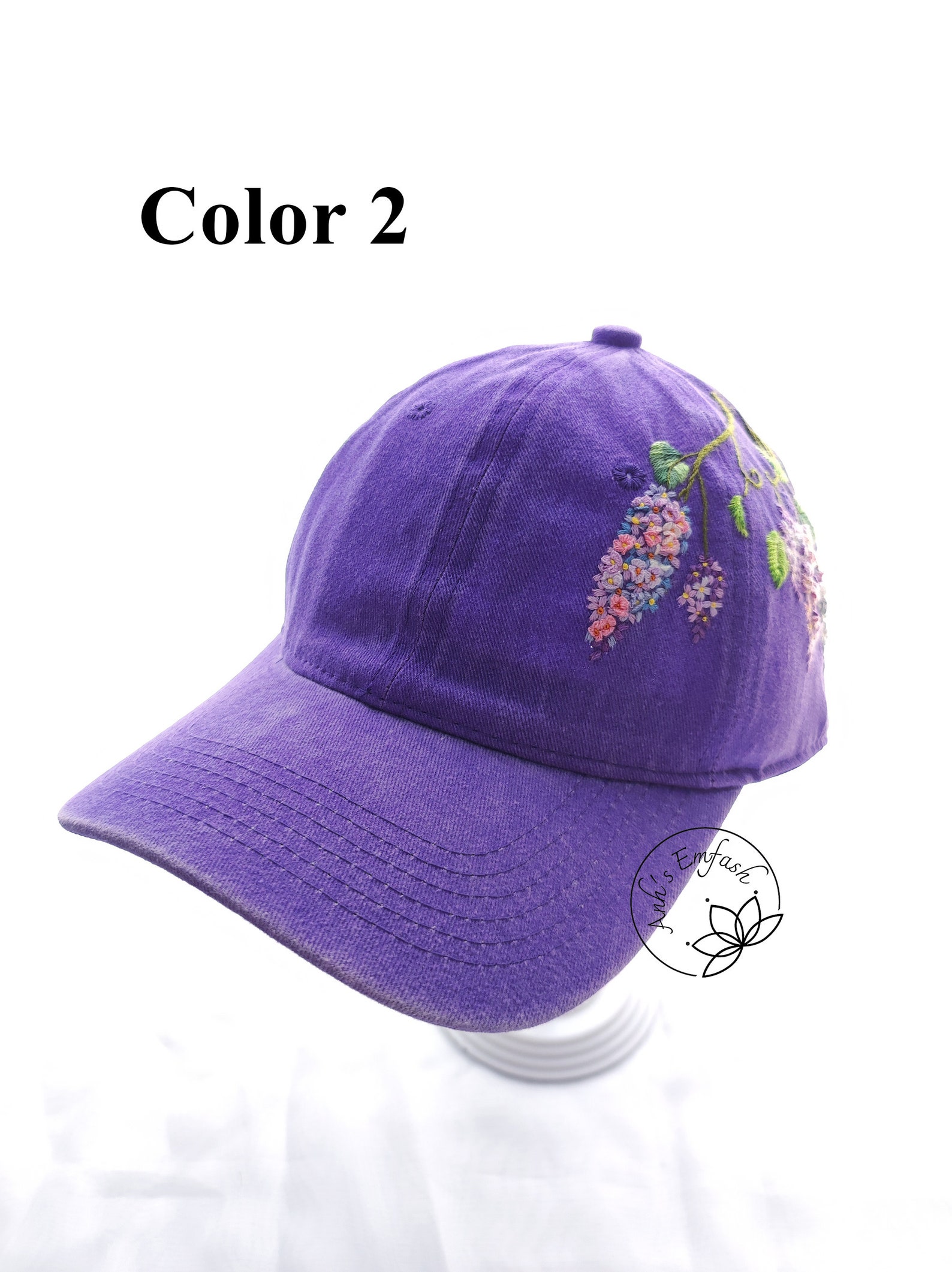 Hand Embroidery Lilac Hat, Dark Purple Color Baseball Cap, Embroidered ...