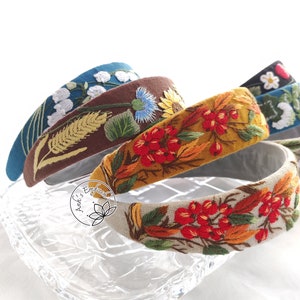 Full Embroidered Linen Headband, Embroidery Floral Headband, Hair ...