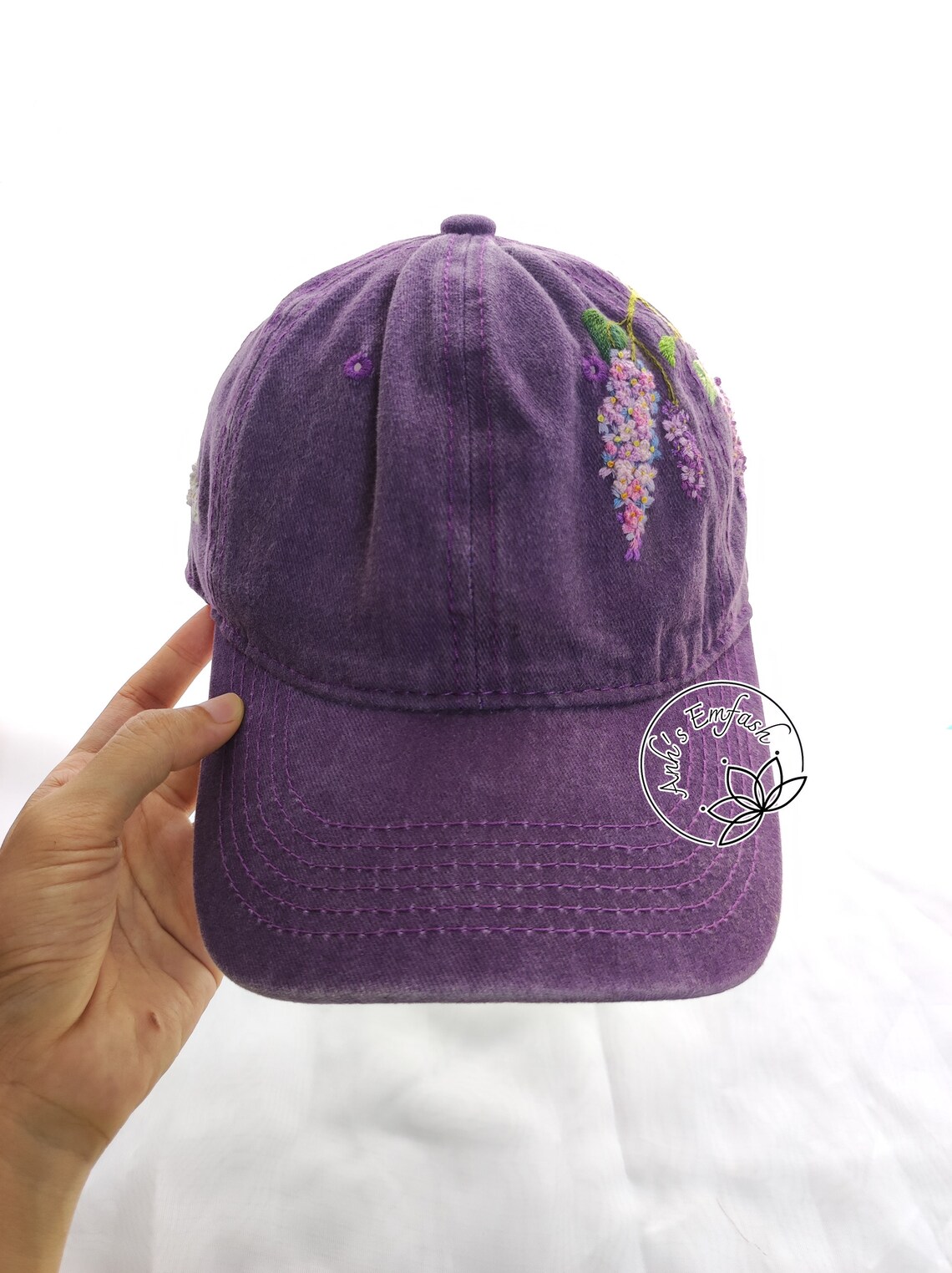 Hand Embroidery Lilac Hat, Dark Purple Color Baseball Cap, Embroidered ...