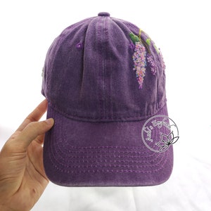 Hand Embroidery Lilac Hat, Dark Purple Color Baseball Cap, Embroidered ...