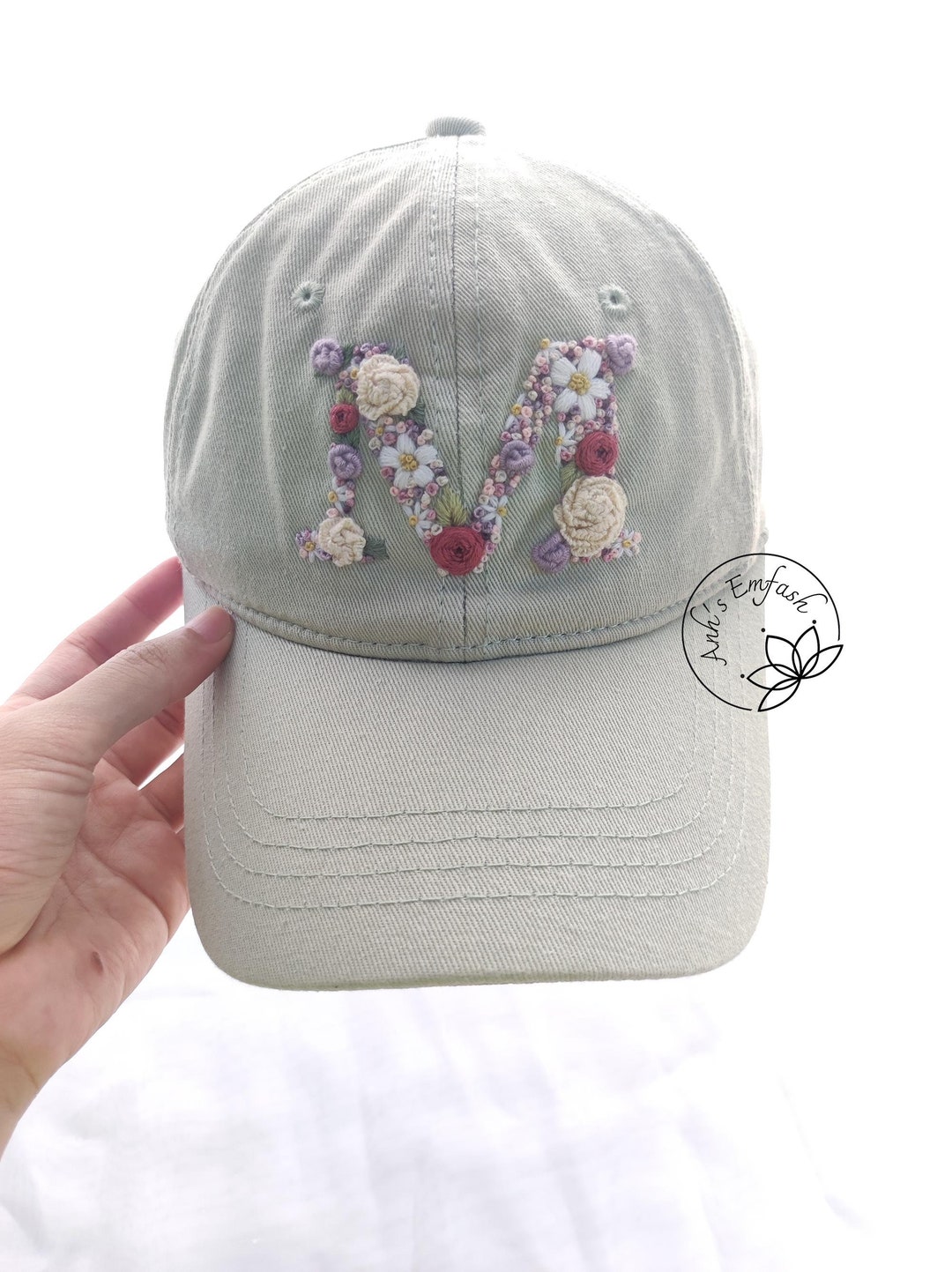 Custom Baseball Cap, Hand Embroidered Letter Hat, Embroidered Flower ...