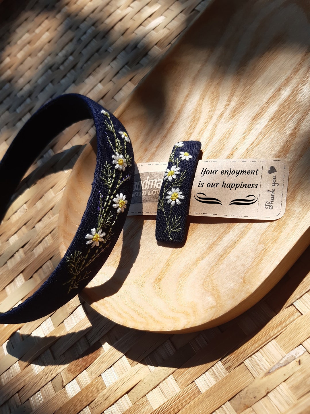 Set Hand Embroidered Hair Clip and Headband, Embroidered Floral Hair ...