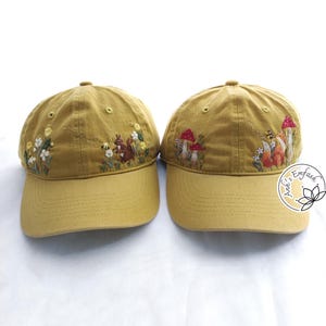 Hand Embroidered Animals in the Forest Hat, Embroidery Yellow Cap ...