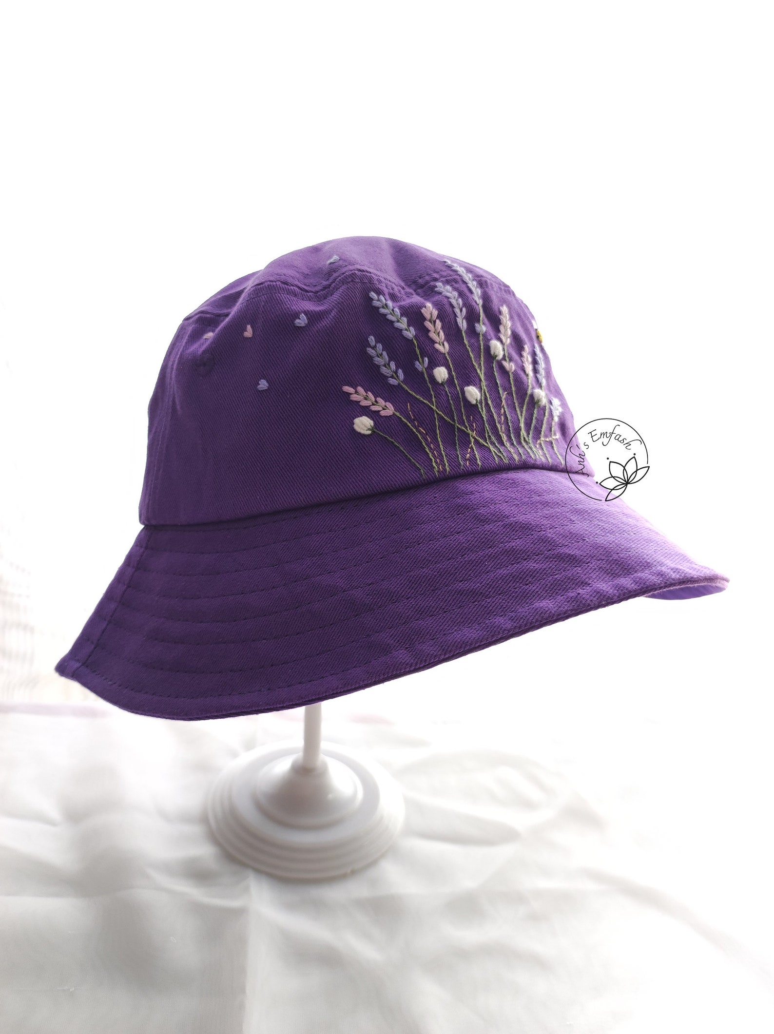 Hand Embroidery Lavender and Bee Bucket Hat, Khaki Bucket Hat ...