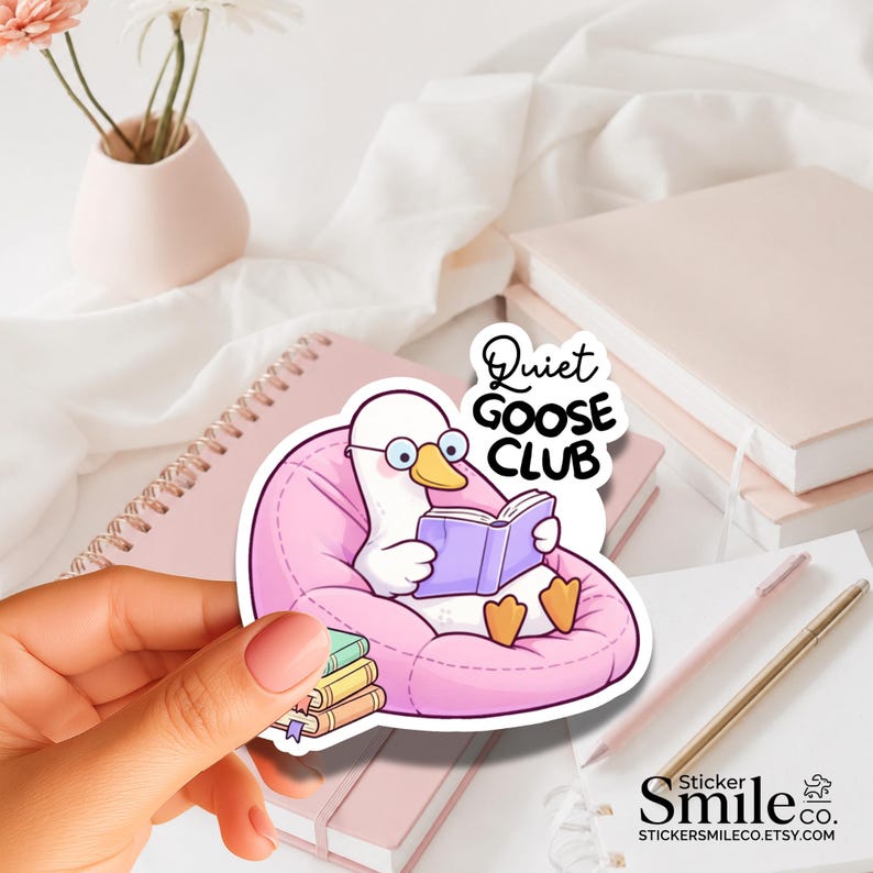 Bookish Goose Sticker | Reader Vinyl Decal for Kindle Laptop Water ...