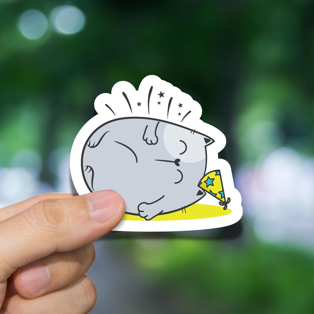 Kawaii Cat Party Sticker, Chubby Kitty With Hat, Perfect for Cat Lovers ...