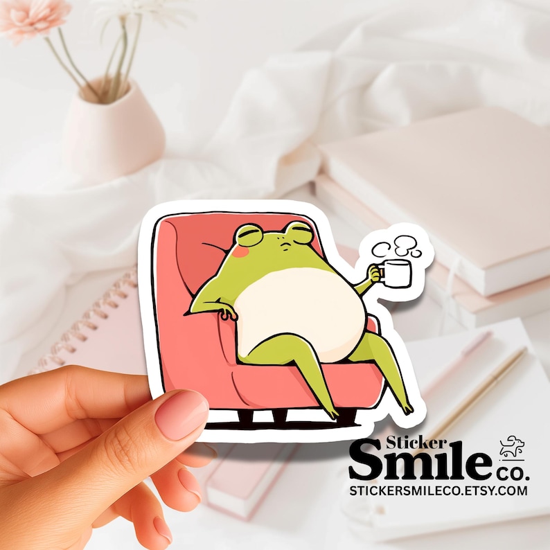 Tired Frog Coffee Sticker | Relaxing Mood Vinyl Decal for Laptop - Etsy