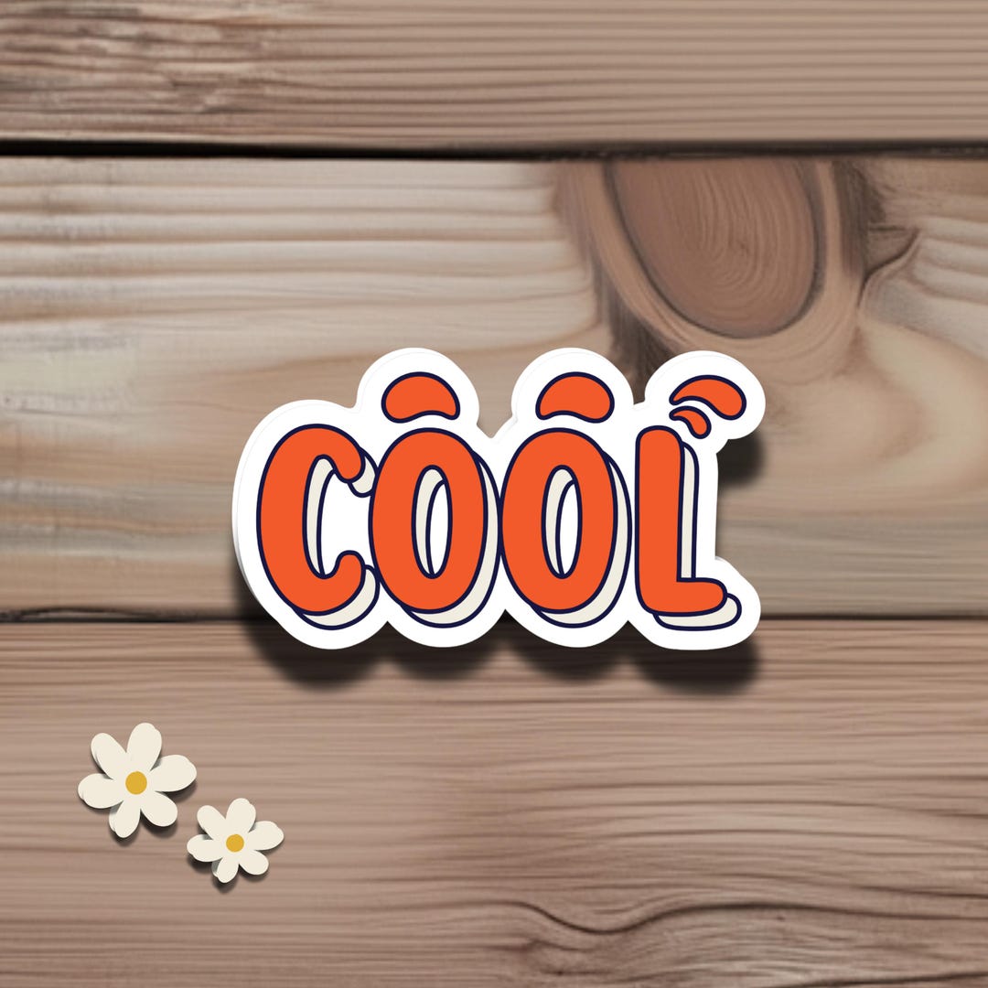 COOL Retro Bubble Font Sticker, Bright Orange & Blue Decal Aesthetic ...