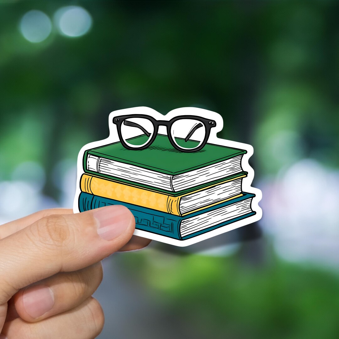Book Lover Sticker, Stack of Books With Glasses, Gift for Readers ...
