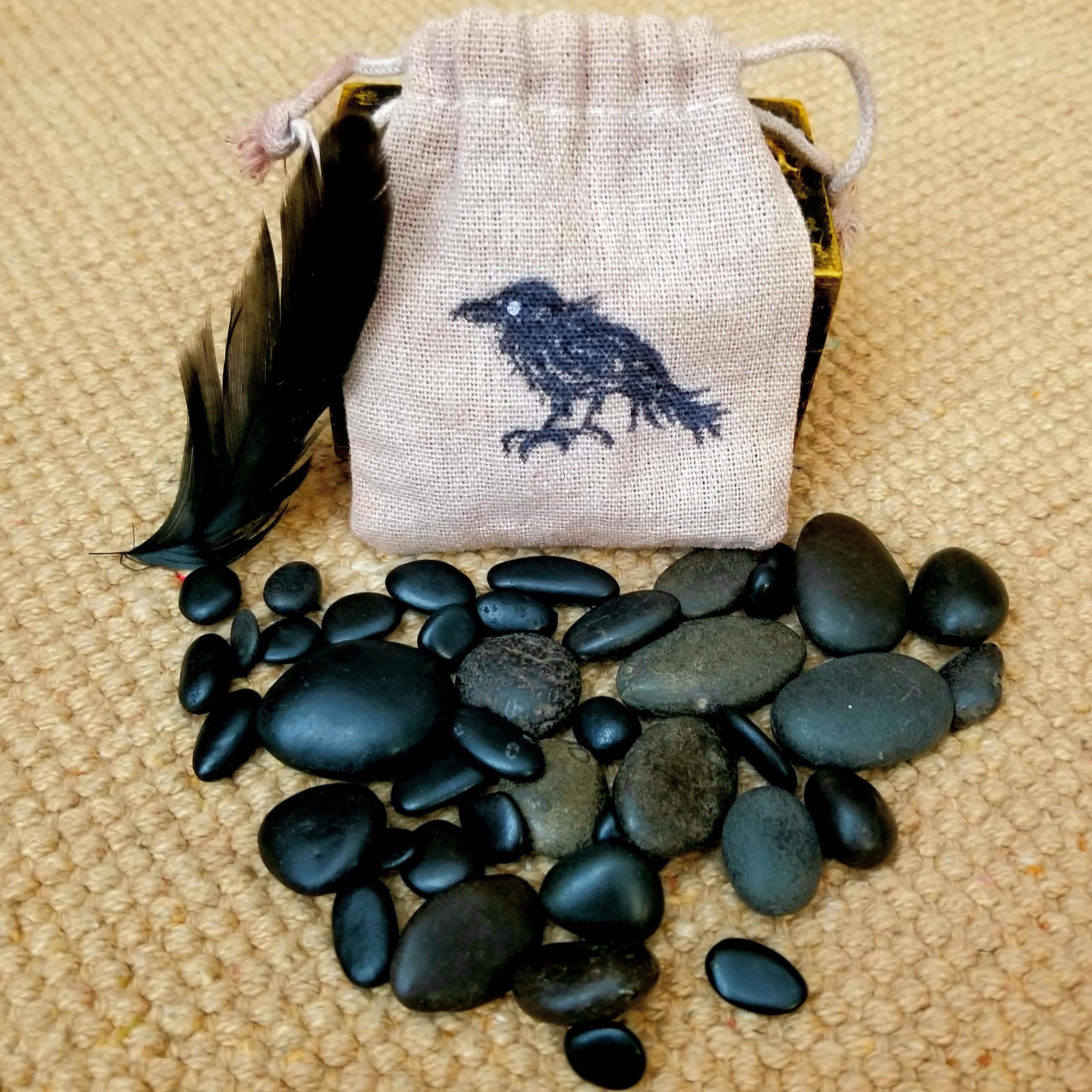 Crow Stones, Trinkets With Resin Crow, Organic Cotton Bag - Etsy