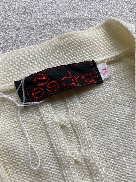 70s 80s eedra | ivory white button down cardigan geom… - Gem