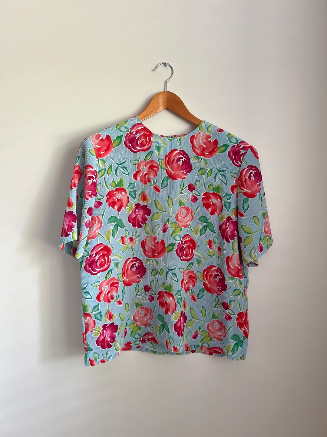 80s 90s Vintage Christie & Jill Watercolor Hot Pink Rose Floral Print ...