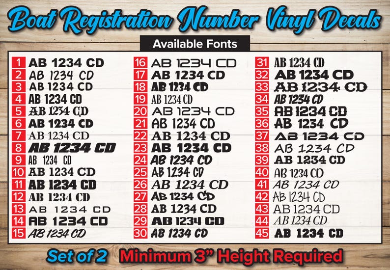 Gradient Color Boat Registration Number Decals | Set of 2 | 3" Tall ...