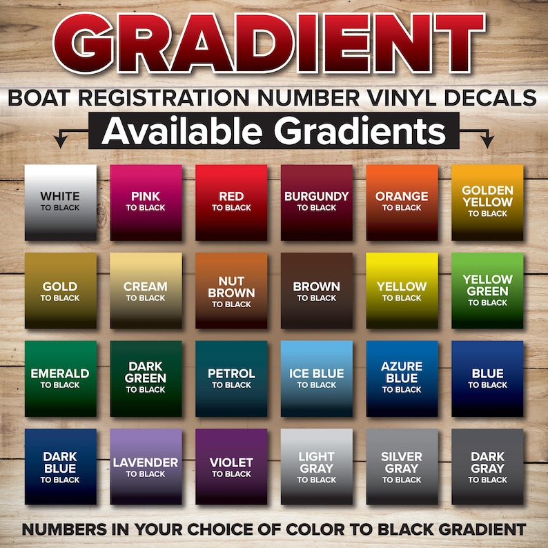 Gradient Color Boat Registration Number Decals | Set of 2 | 3" Tall ...