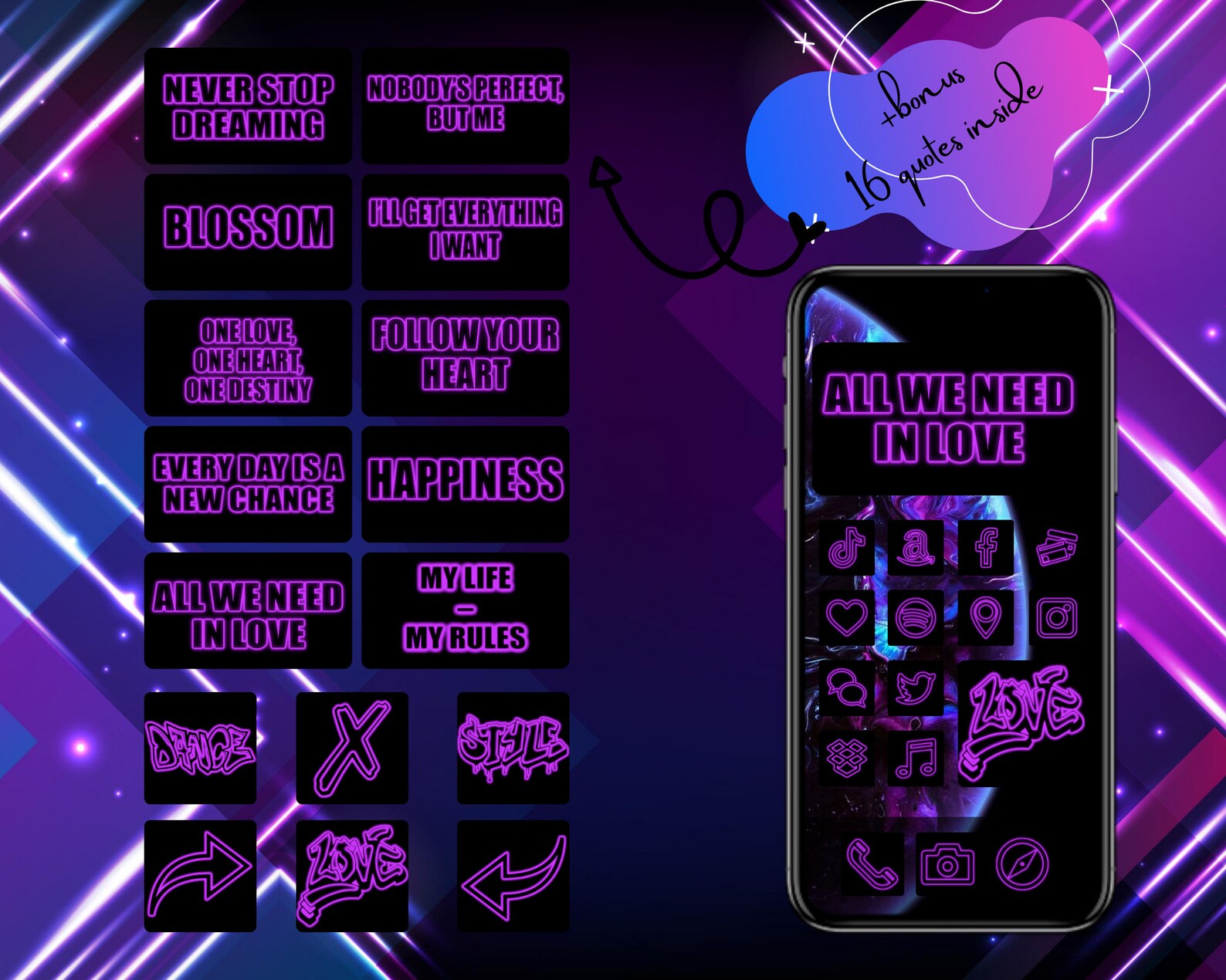 IOS14 App Icons NEON Purple IOS 14 Icons App Covers Icons | Etsy