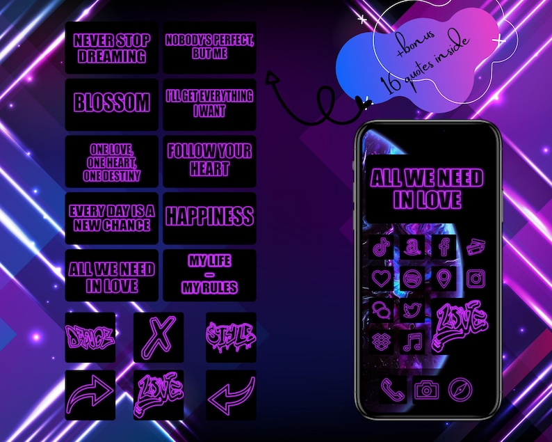 IOS14 App Icons NEON Purple IOS 14 Icons App Covers Icons | Etsy