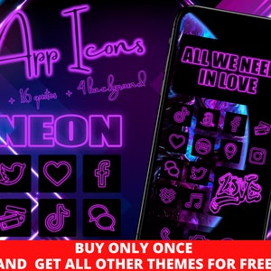 IOS14 App Icons NEON Purple, IOS 14 Icons, App Covers, Icons Bundle ...