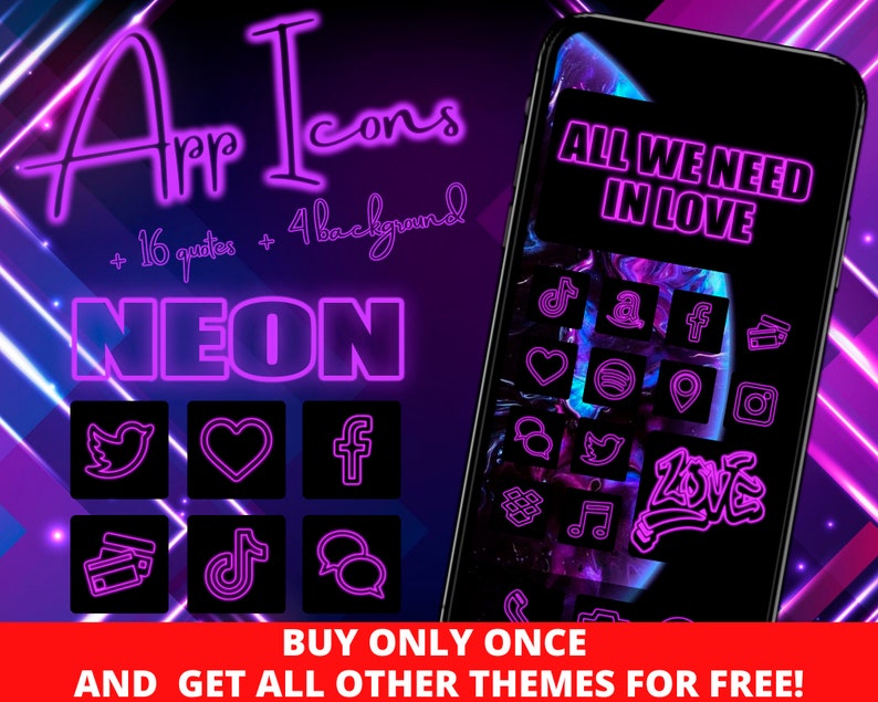 IOS14 App Icons NEON Purple IOS 14 Icons App Covers Icons | Etsy