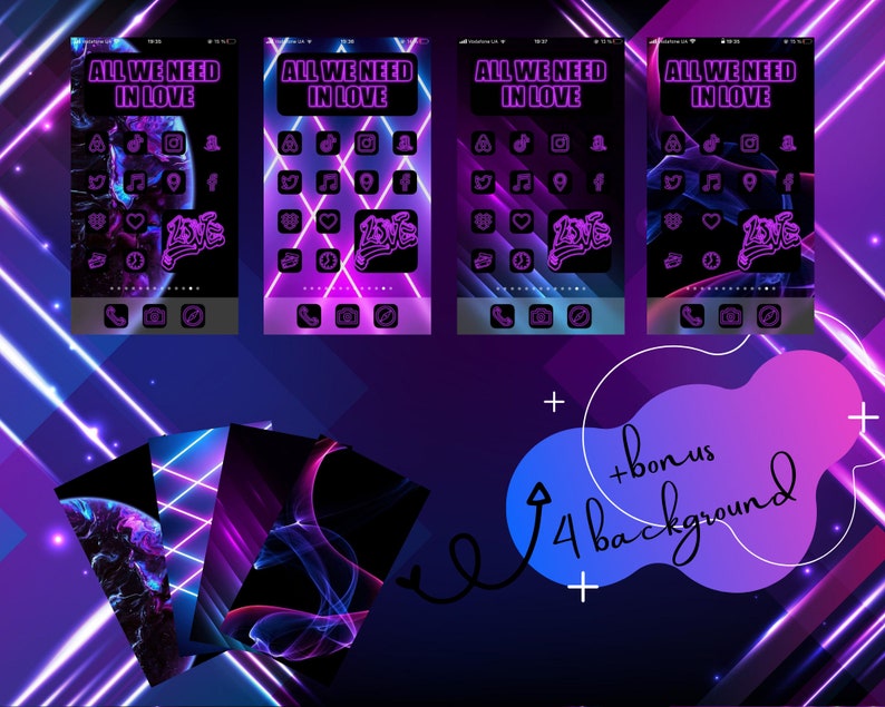 IOS14 App Icons NEON Purple IOS 14 Icons App Covers Icons | Etsy