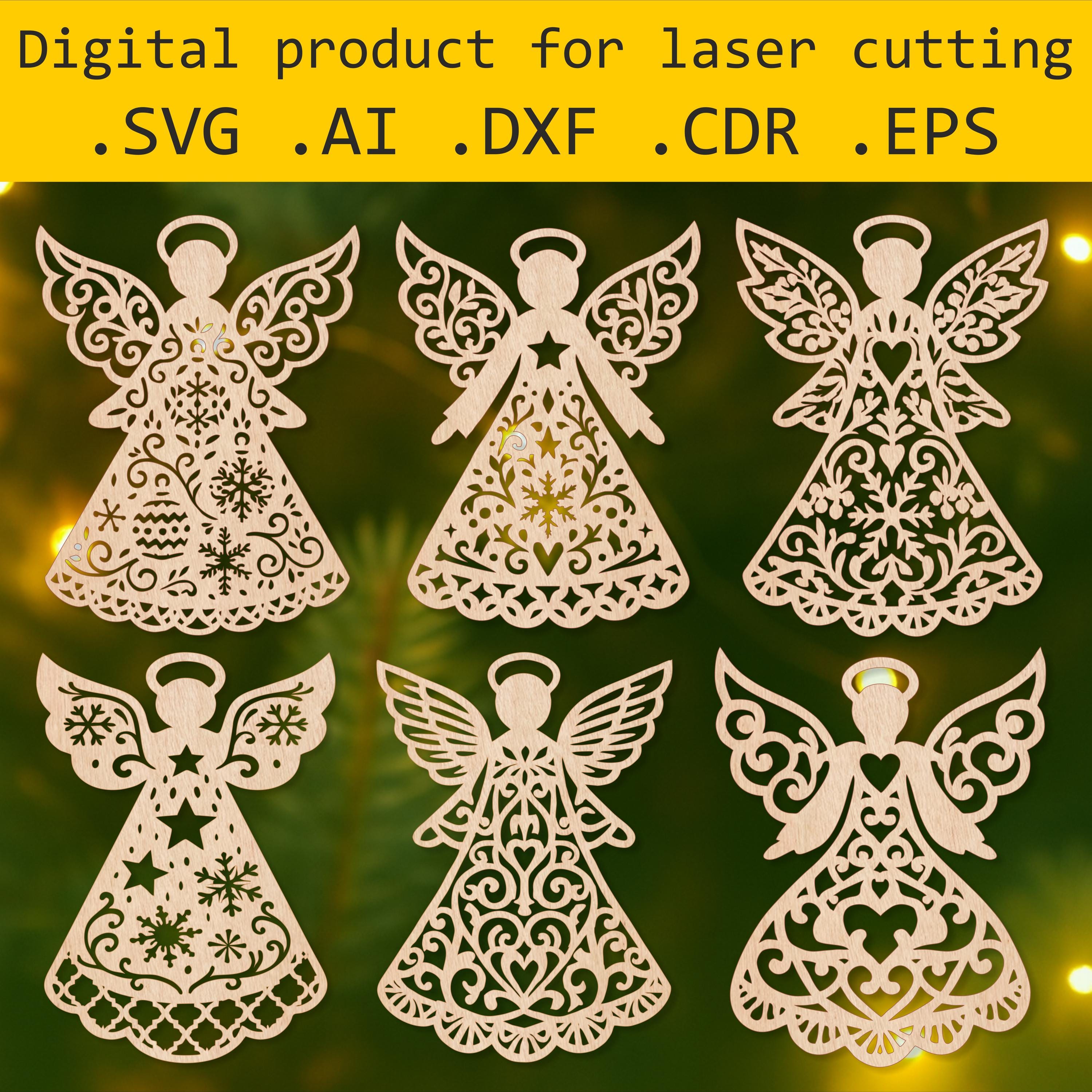 Digital Angels Ornament SVG, Laser Cutting File, Wooden Angel Ornament ...