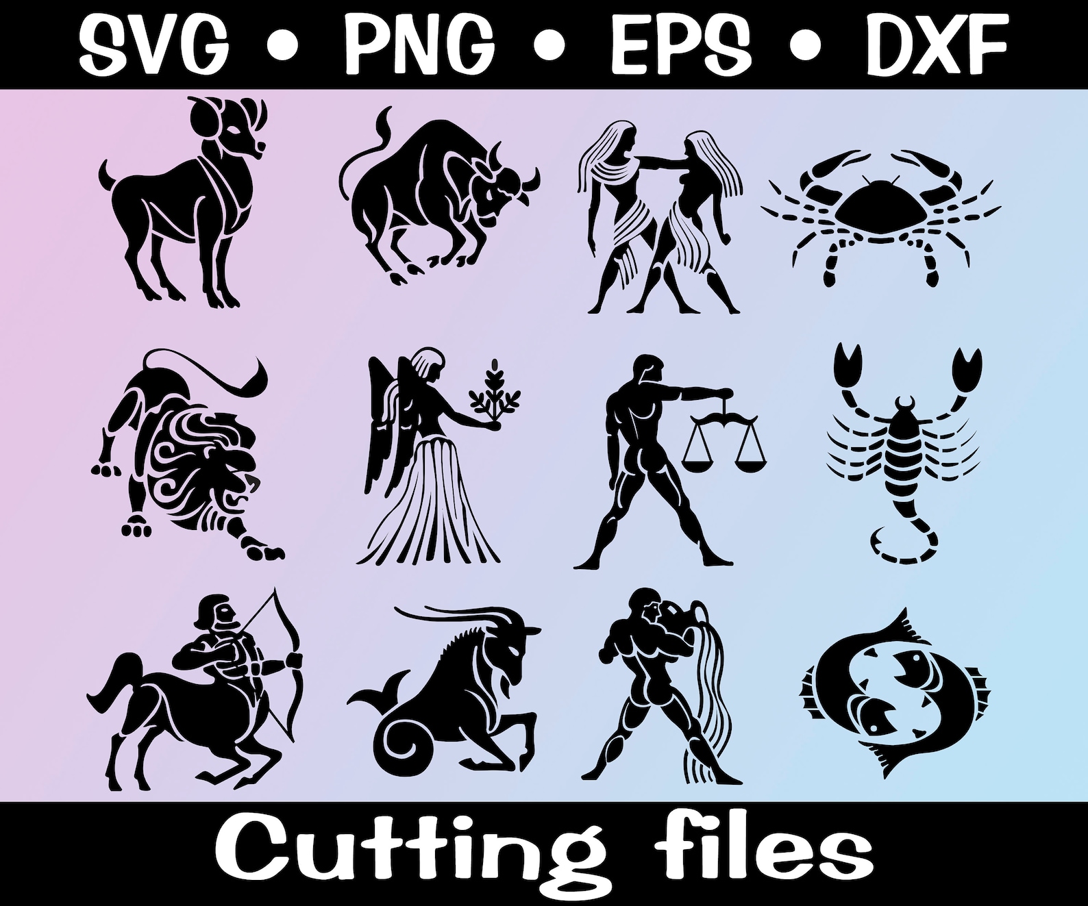 Signes du zodiaque SVG/ Astrologie Zodiac Signs Bundle svg/ Zodiac Sign ...