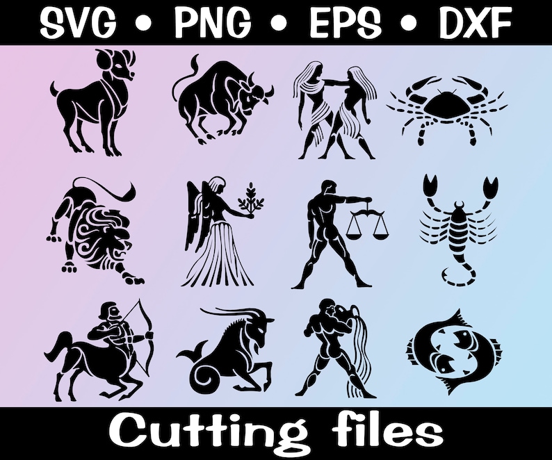 Signes du zodiaque SVG/ Astrologie Zodiac Signs Bundle svg/ Zodiac Sign ...