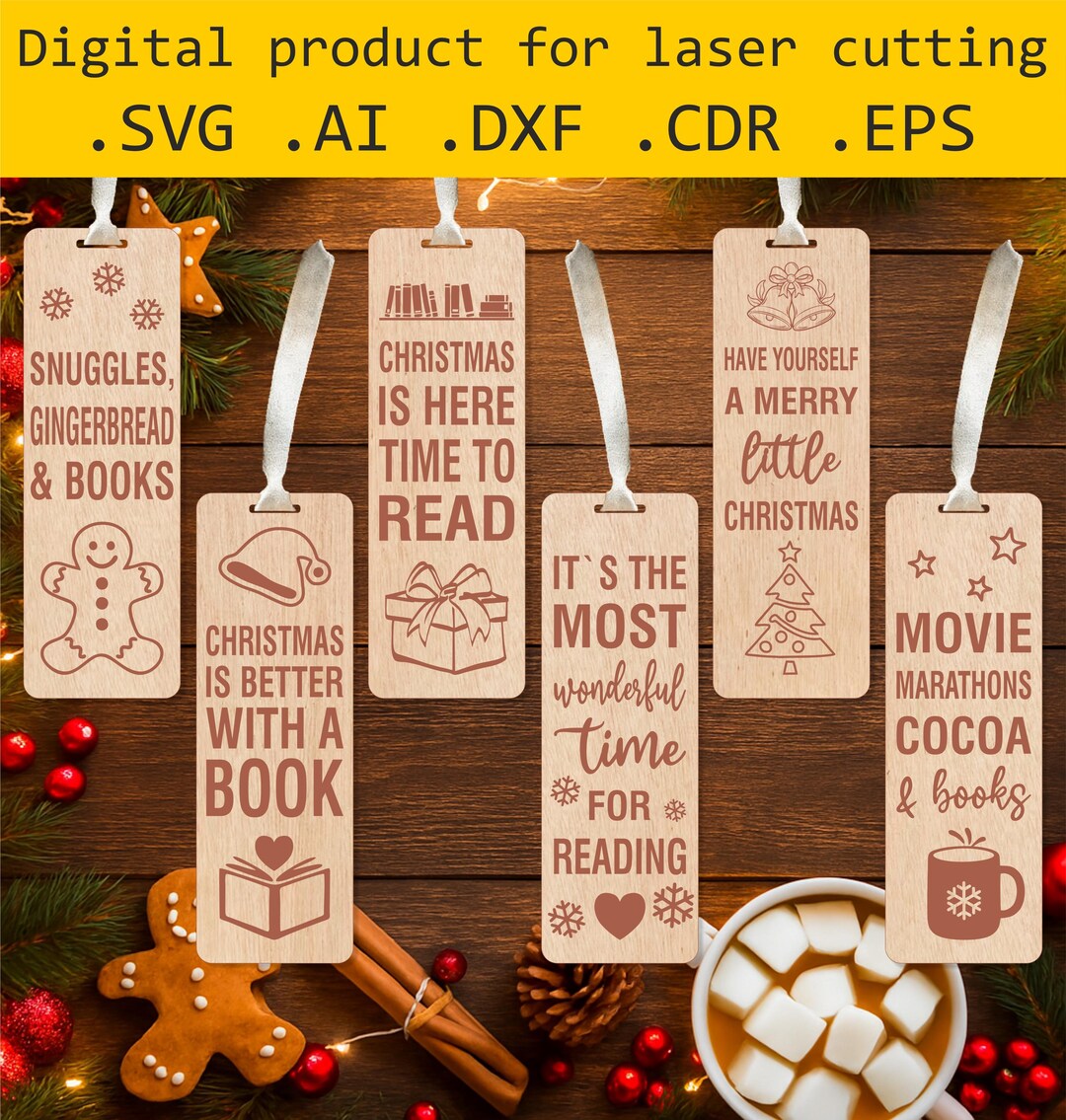Christmas Bookmark SVG Bundle, Laser Cut Wooden Bookmarks, Bookmark SVG ...