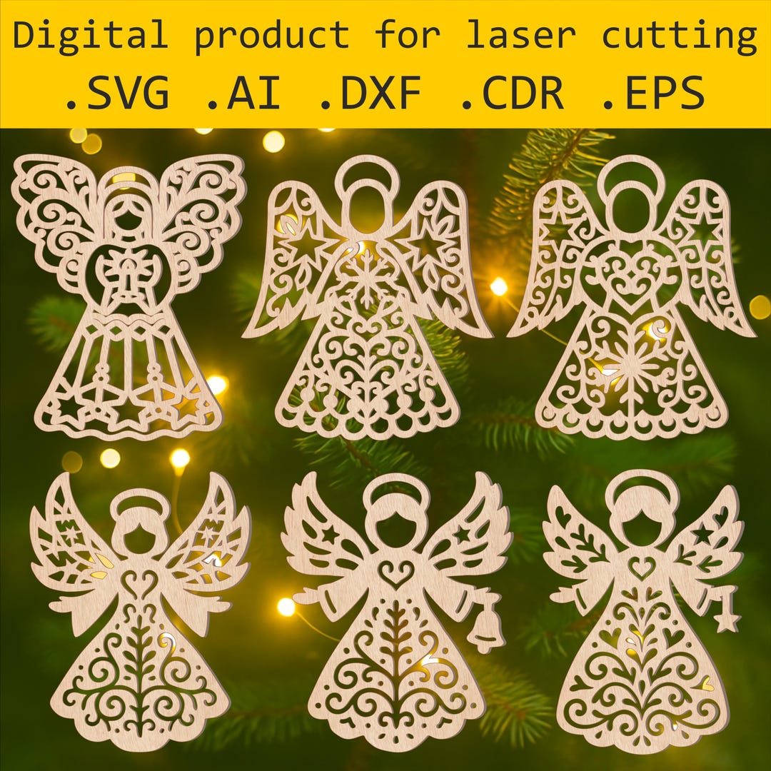 Digital Angels Ornament SVG, Laser Cutting File, Wooden Angel Ornament ...