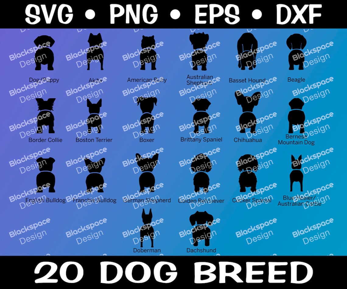 20 Dog File Bundle W/ Dog Breed SVG Clipart Shapes/ Digital Cut File ...