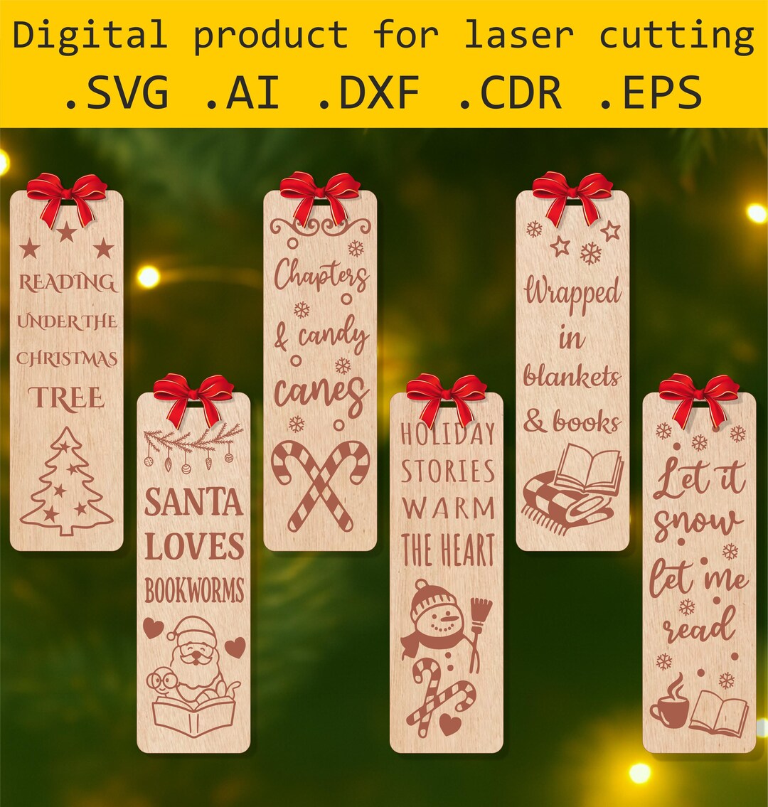 Christmas Bookmark SVG Bundle, Laser Cut Wooden Bookmark With Engraved ...