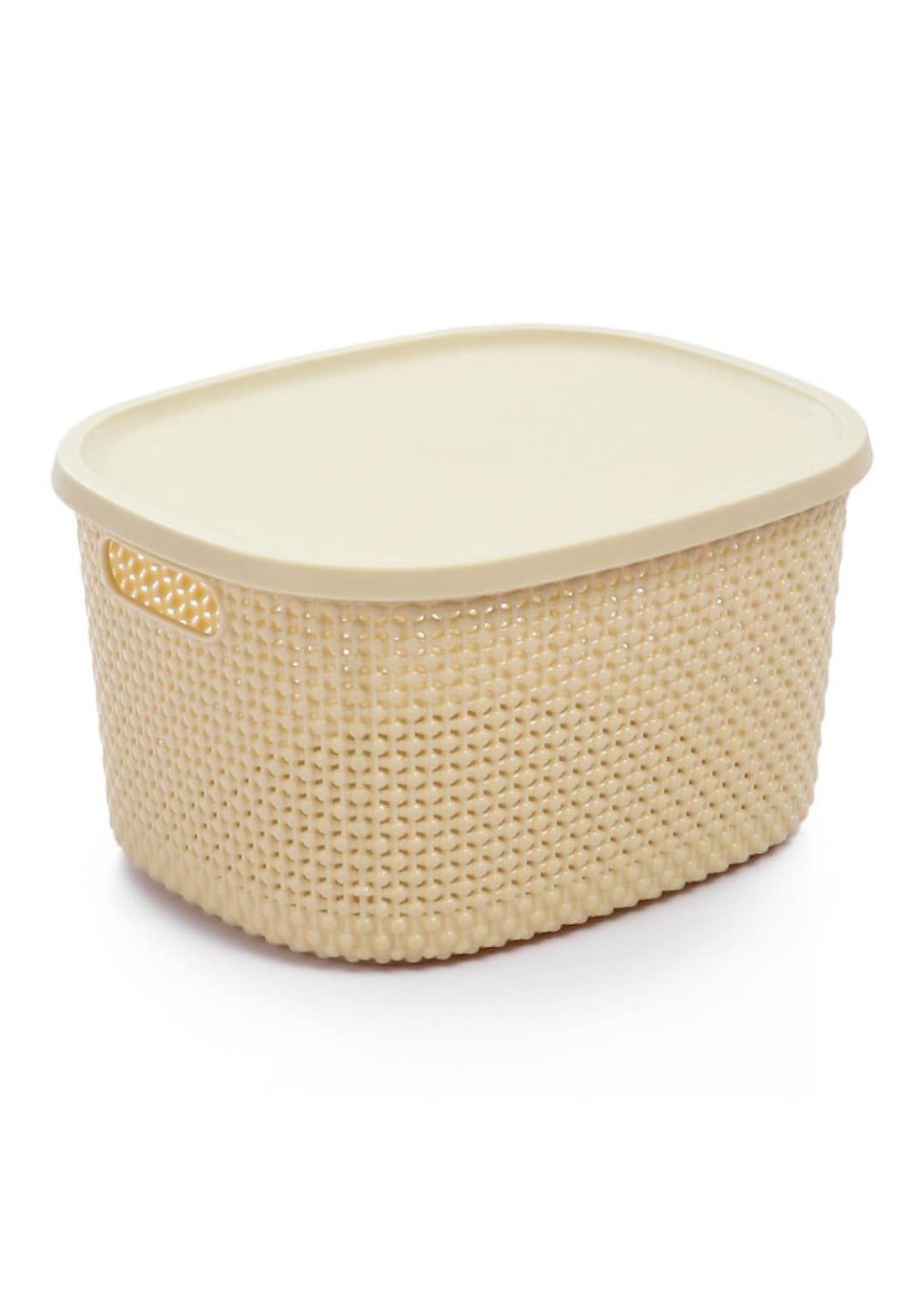 Eco Set Of 4 Plastic Weaved Storage Baskets With Lids Shelf Storage
