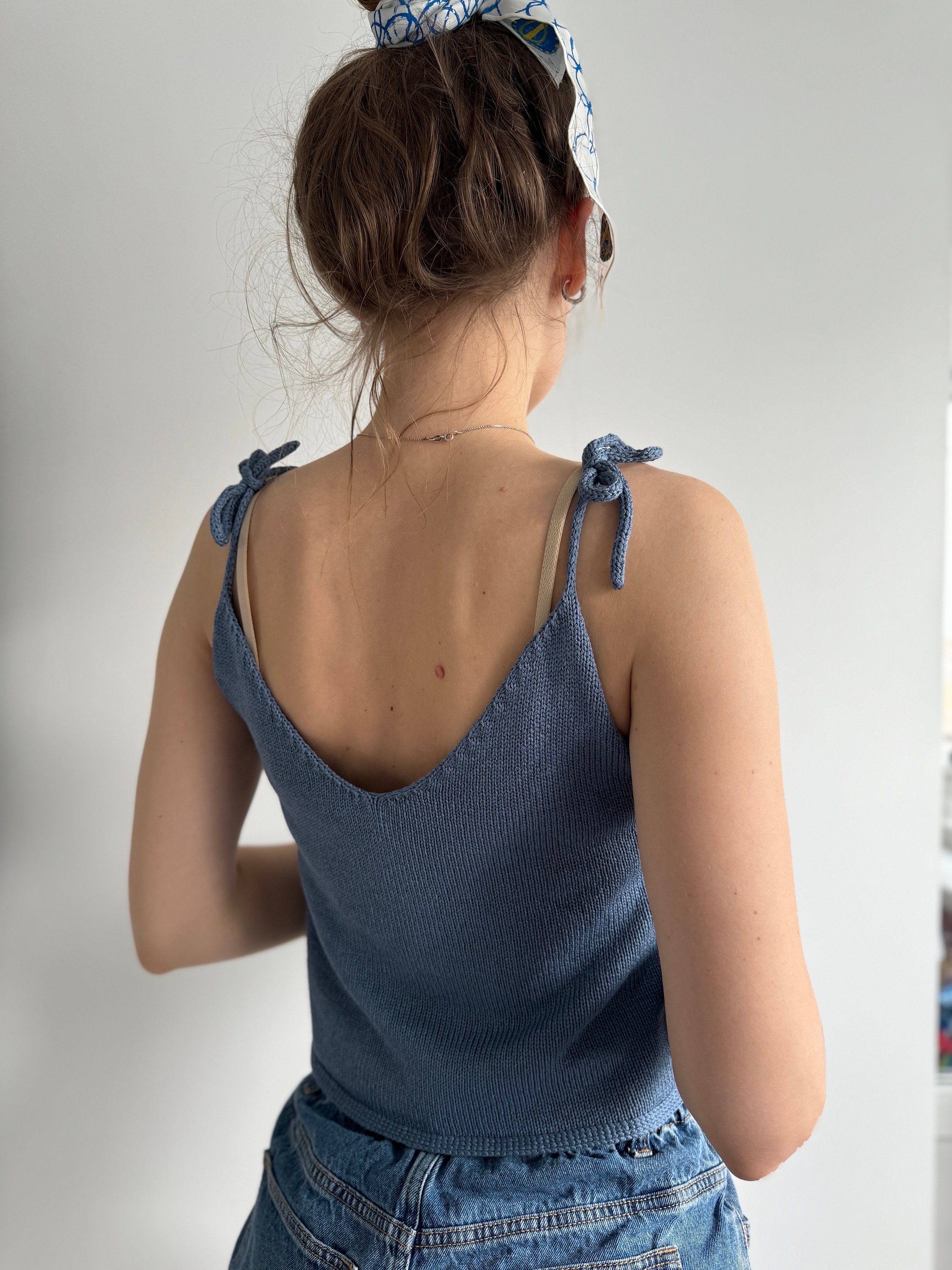 Silk Knit Crop Top Blue Classic Silk Tank Top Silk Knit Blouse Silk ...