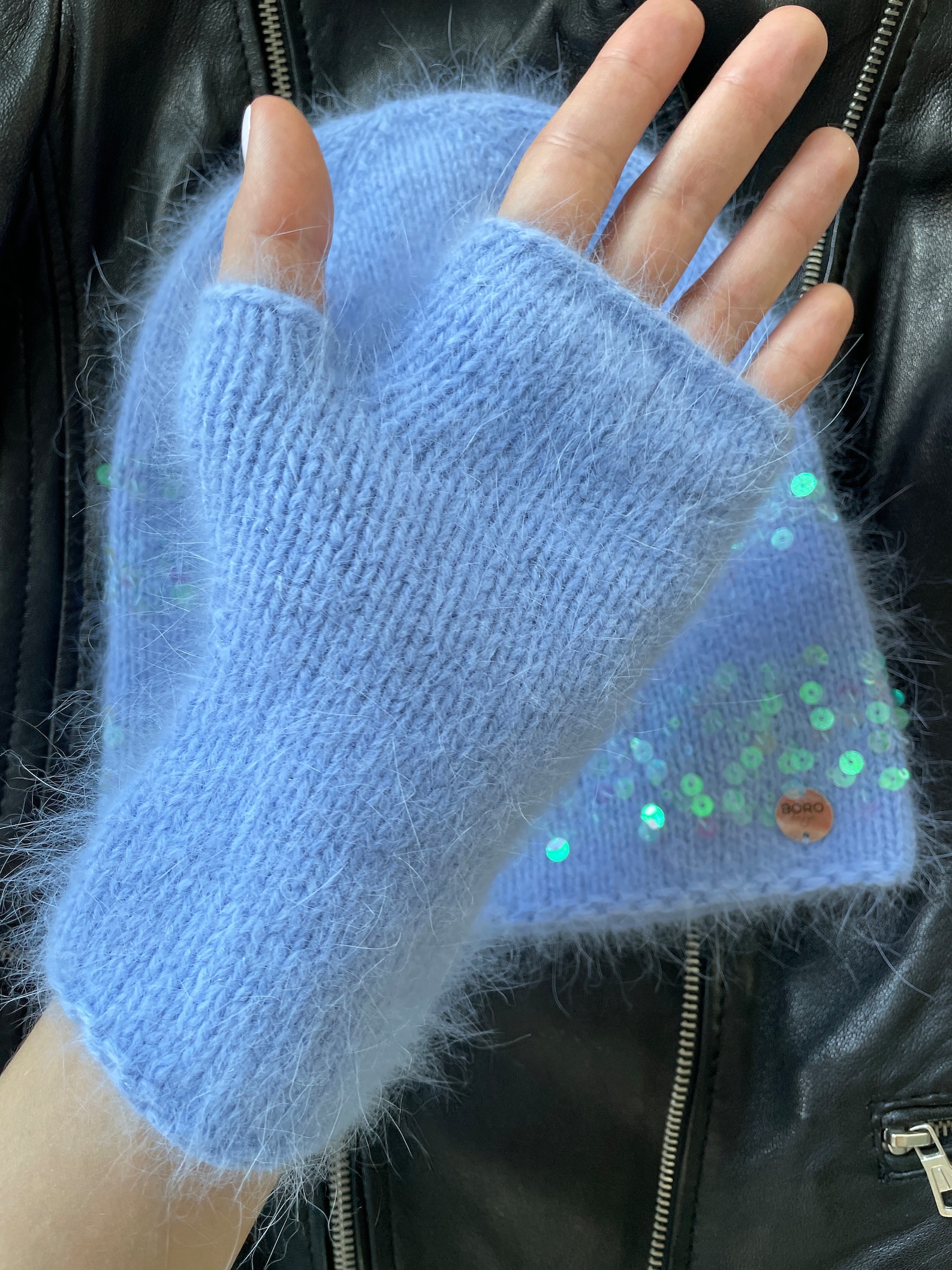 Hand Knitted Fluffy Angora Mittens and Hat Set Angora Hand Warmers ...