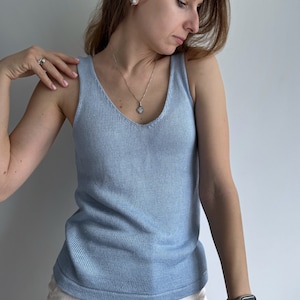 Beige Pure Linen Knitted Top Handknit Natural Linen Tank Top V-neck ...