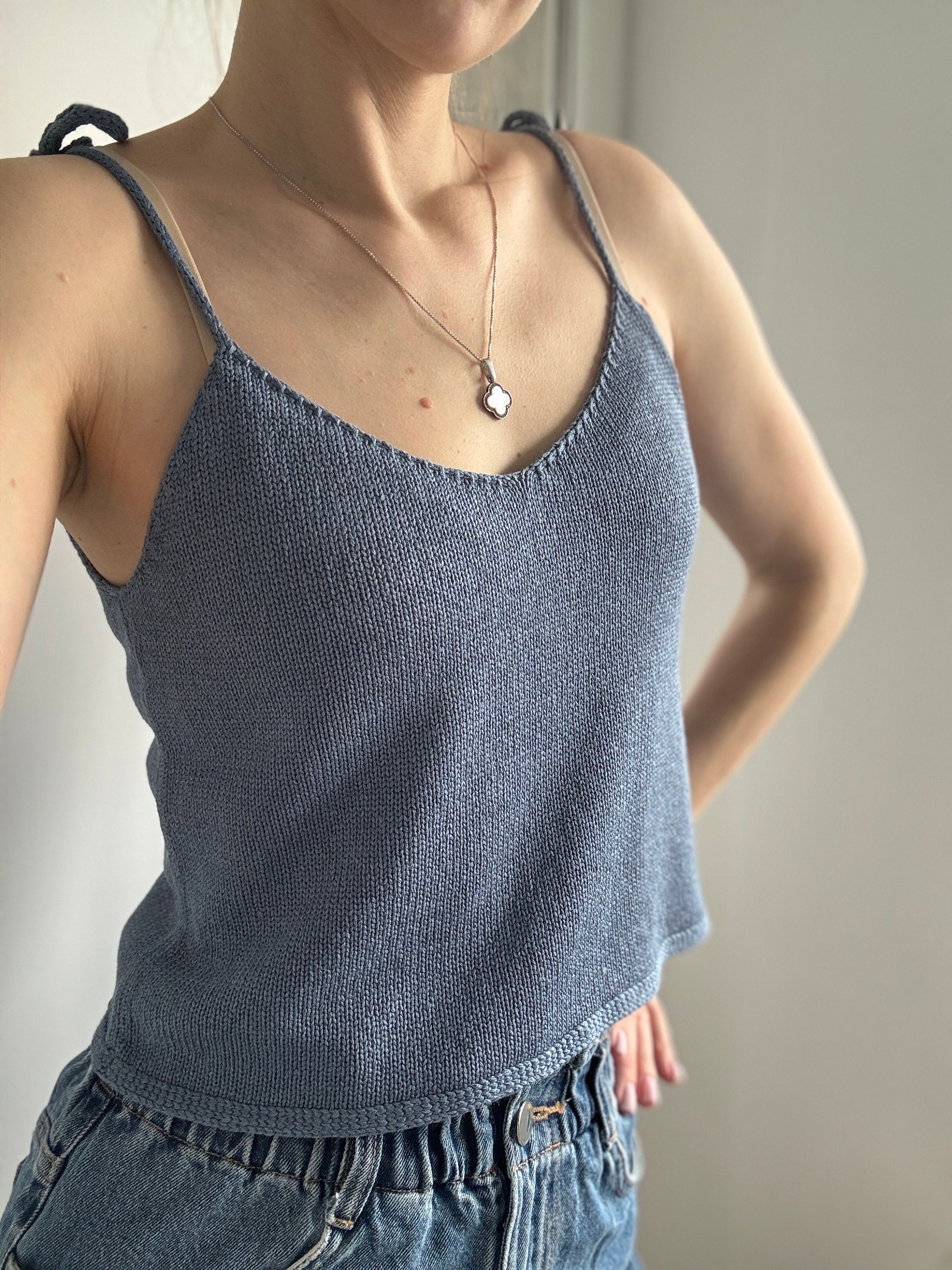 Silk Knit Crop Top Blue Classic Silk Tank Top Silk Knit Blouse Silk ...