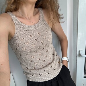 Beige Pure Linen Knitted Top Handknit Natural Linen Tank Top Cotton ...