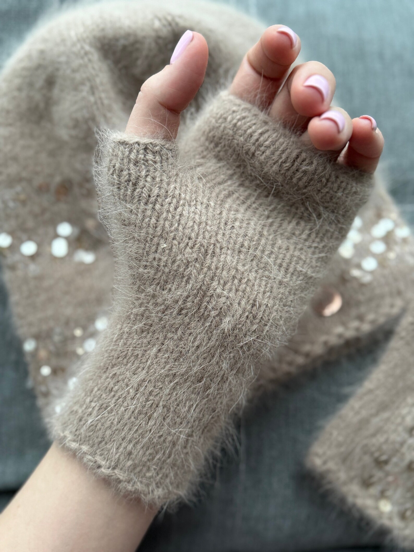 Hand Knitted Fluffy Angora Mittens and Hat Set Angora Hand Warmers ...