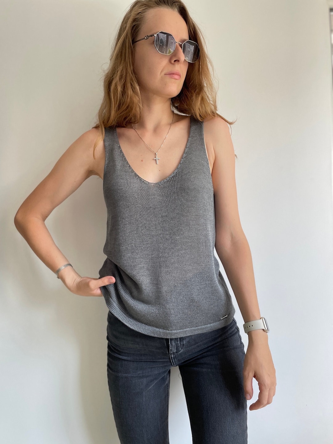 Silk Knit Camisole Women Pure Silk Singlet Top Mulberry Silk Knitted ...