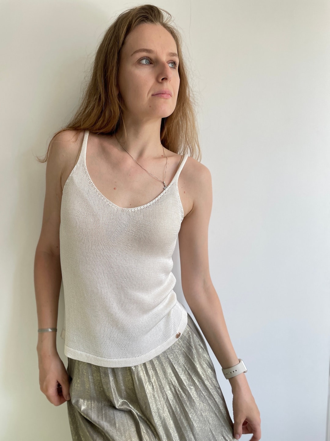 White Silk Knit Top Classic Silk Tank Top Silk Knit Blouse Silk ...