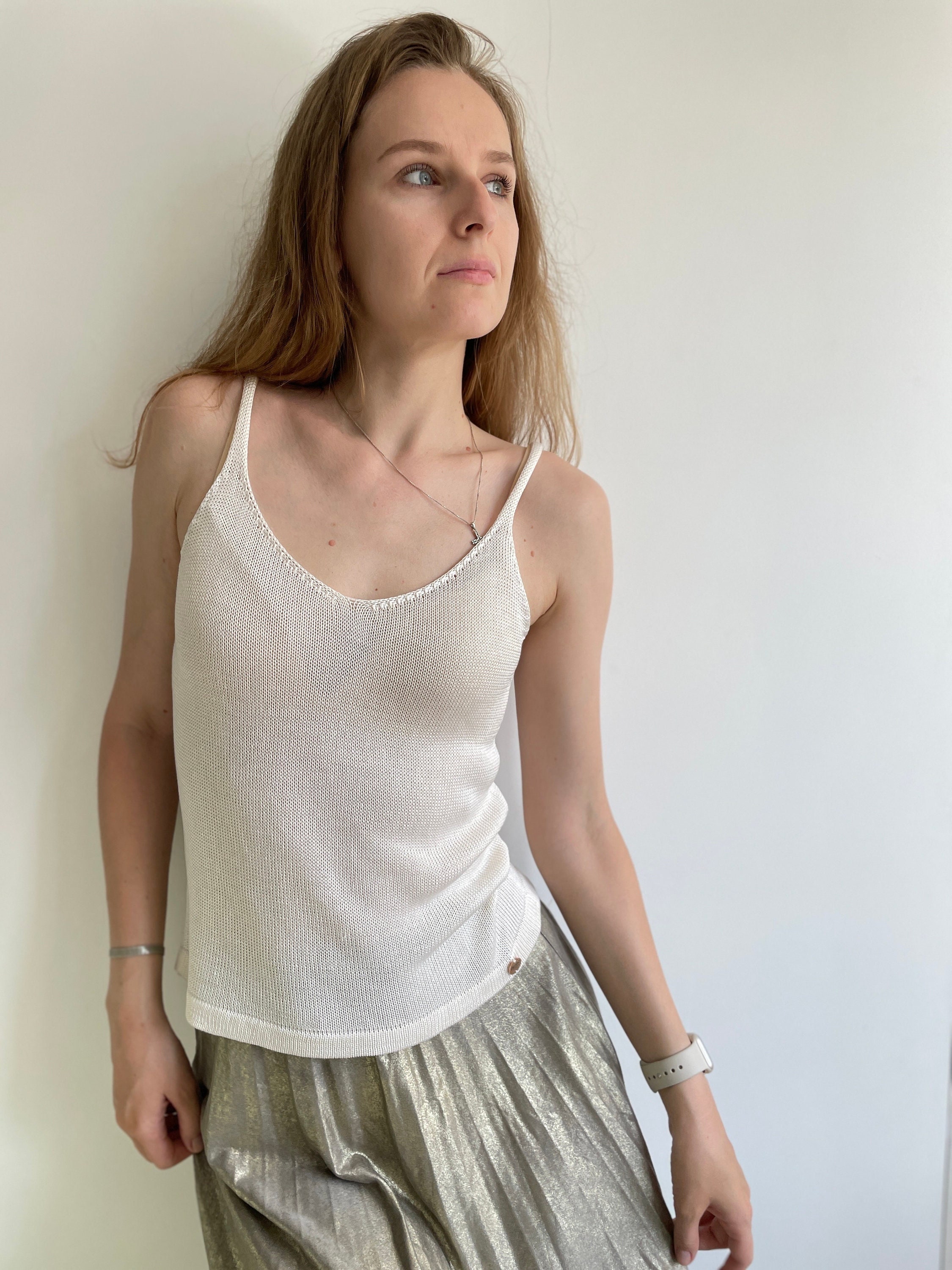 White Silk Knit Top Classic Silk Tank Top Silk Knit Blouse Silk ...