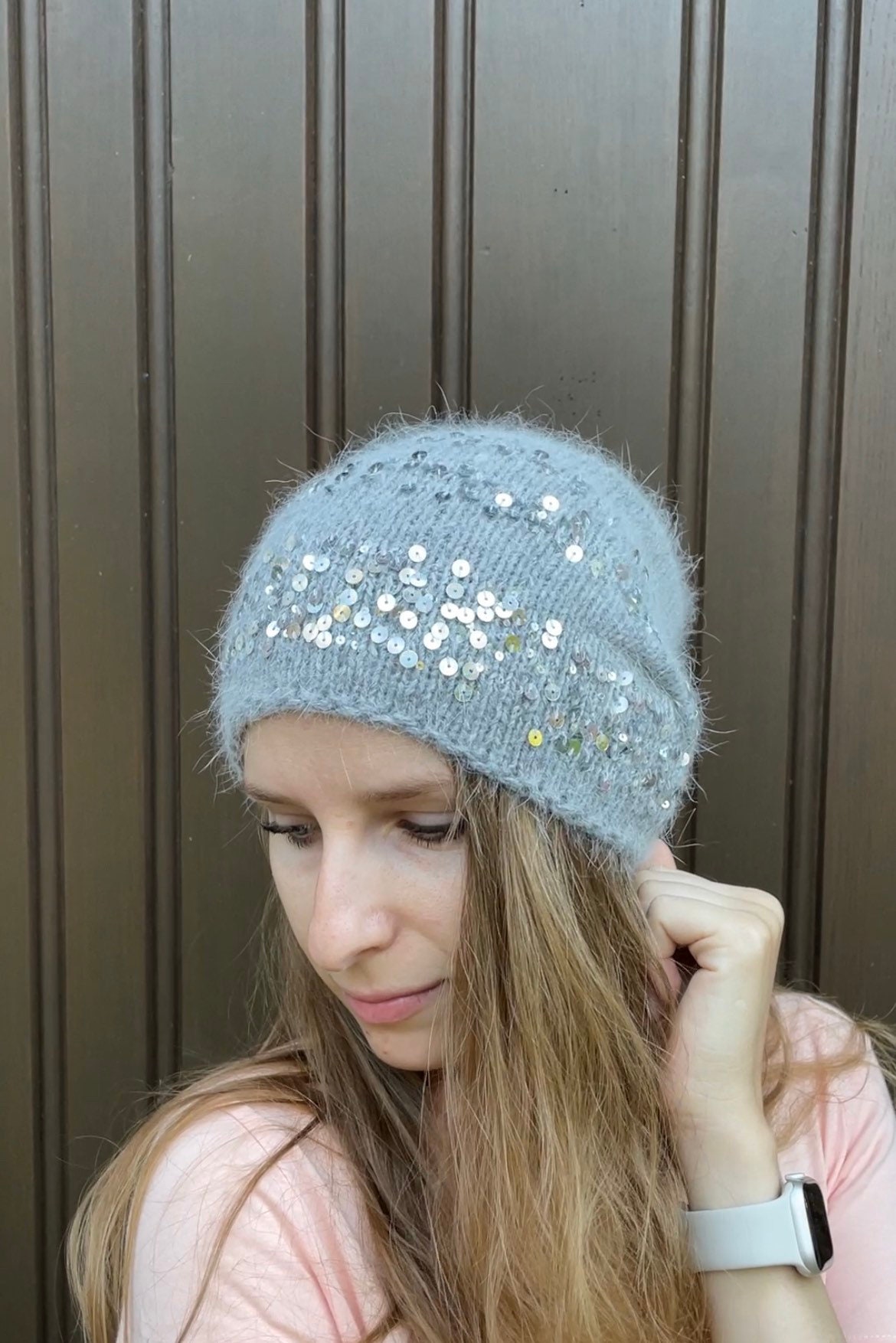 Womens Winter Embellished Hat Grey Winter Hat for Women Beanie Hat With ...