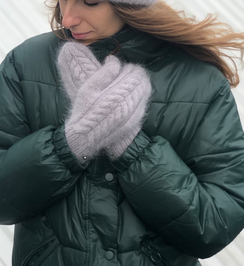 Hand Knitted Fluffy Angora Mittens Knitted Angora Hand Warmers Sequin ...