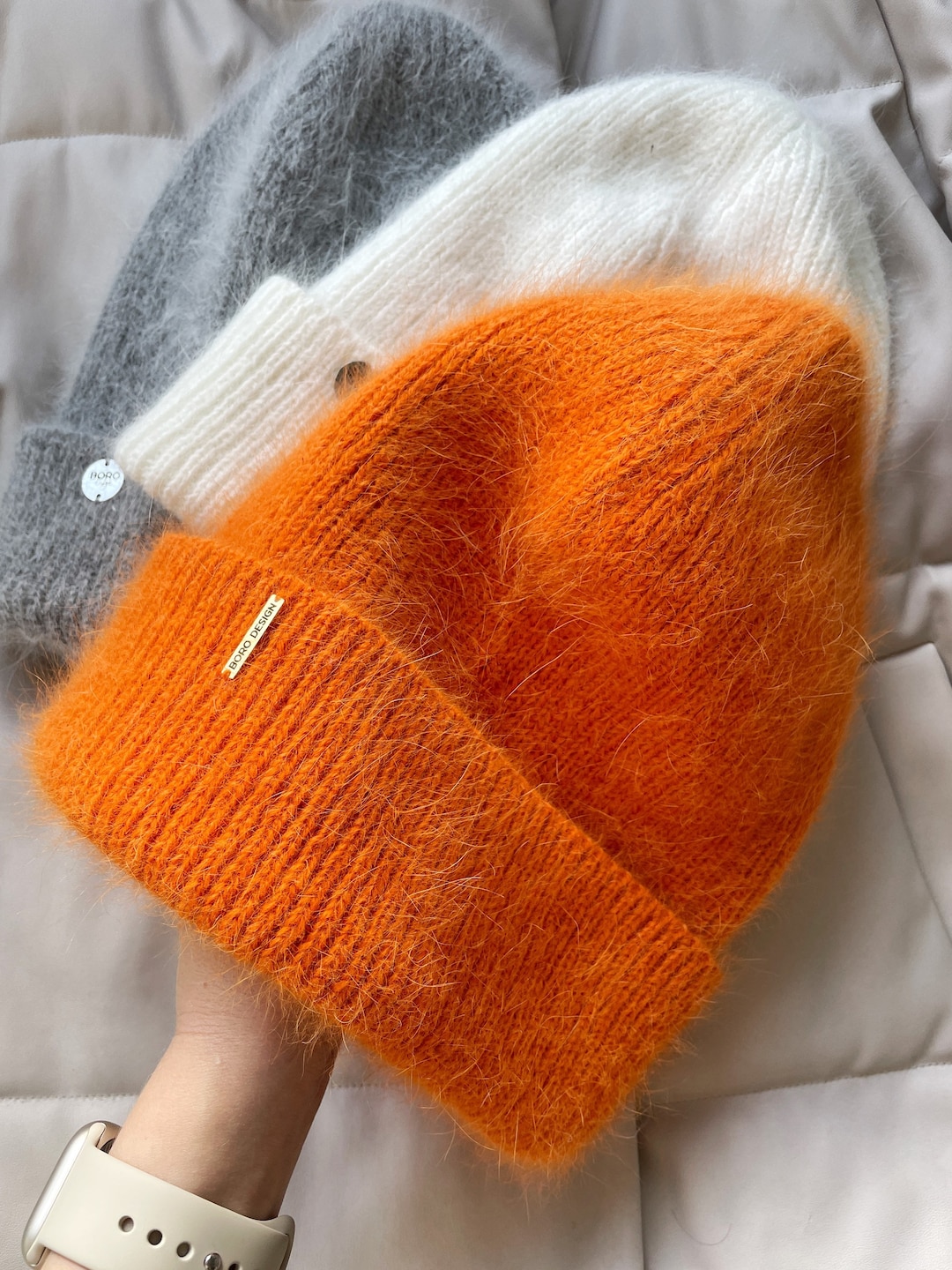 Handknit Angora Winter Hat for Women White Women’s Angora Winter Hat White Fluffy Winter Hat ...