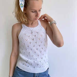 Beige Pure Linen Knitted Top Handknit Natural Linen Tank Top Cotton ...
