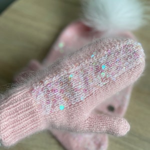 Hand Knitted Fluffy Angora Mittens and Hat Set Angora Hand Warmers ...