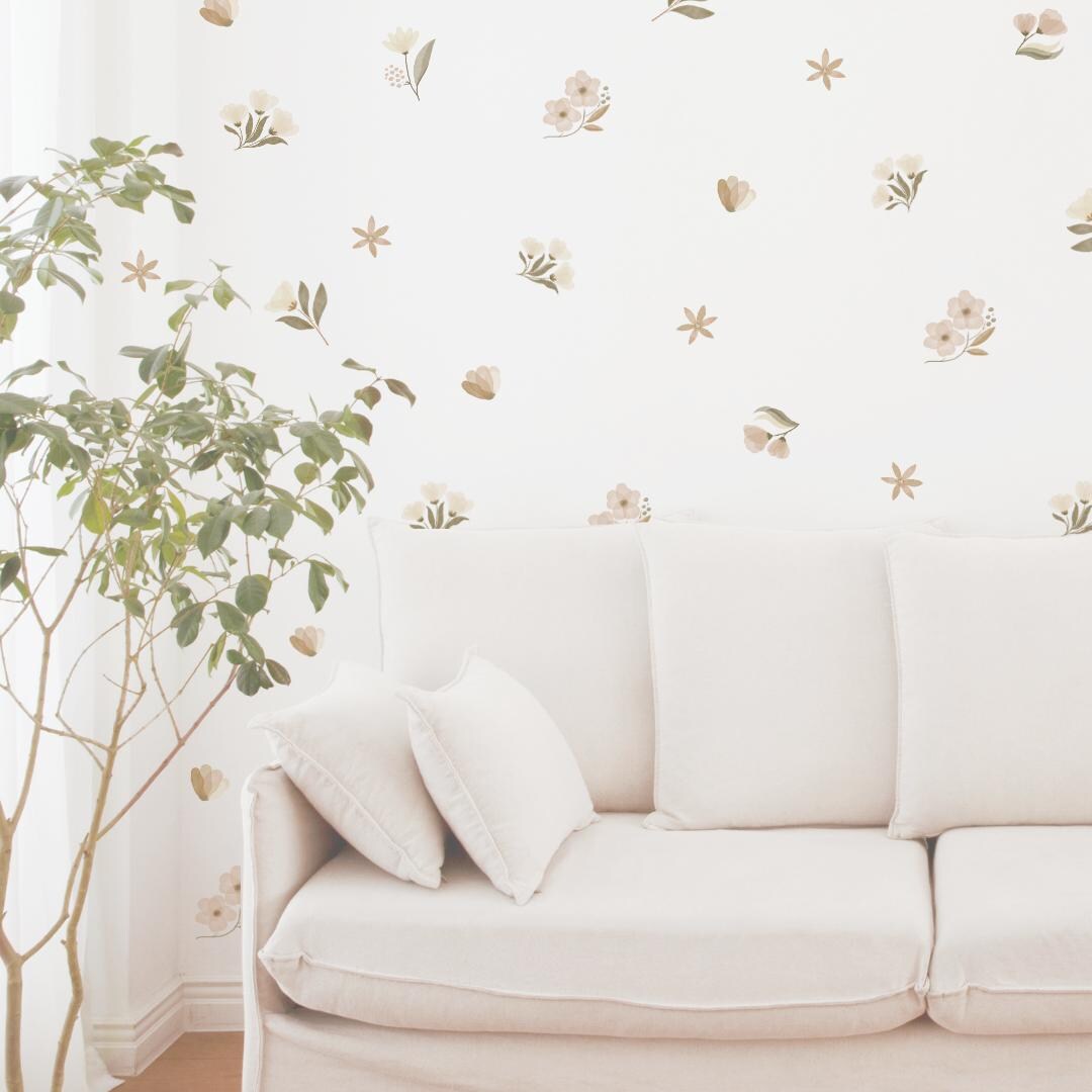 Neutral Flower Wall Decals, Fabric Floral Stickers, Boho Nursery Decor ...
