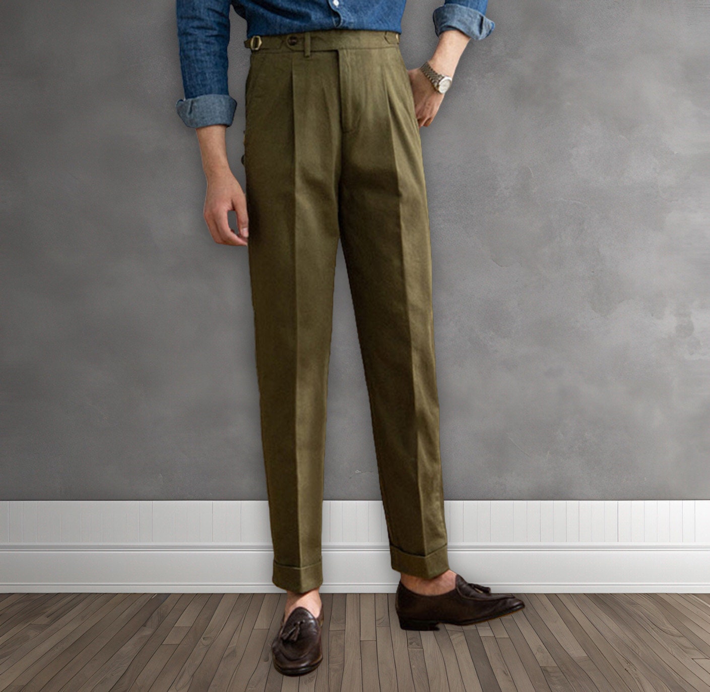 Men Cotton Gurkha Pants, D-buckled Gurkha Pants, Vintage High Waist ...