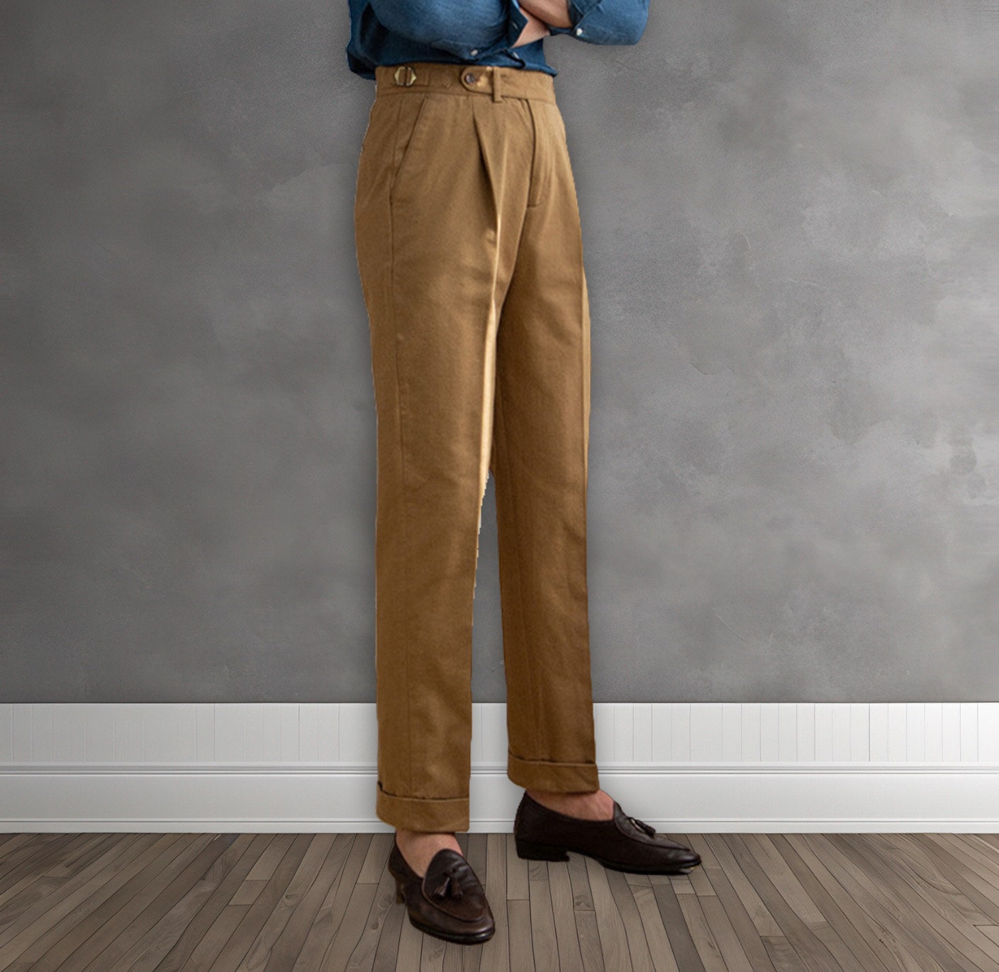 Men Cotton Gurkha Pants, D-buckled Gurkha Pants, Vintage High Waist ...